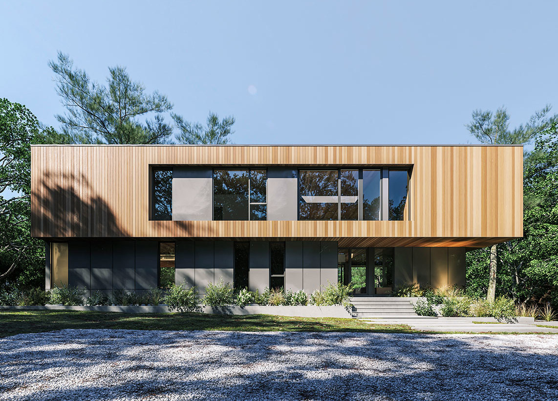 Housing on the shores of a lake. Horizontal structure in a picturesque ...