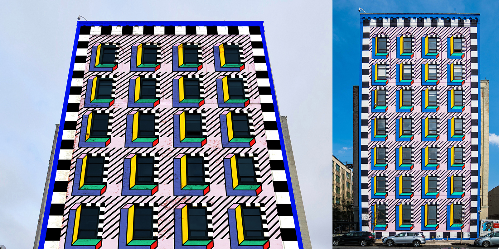 Graphic Design for a building in Brooklyn. Facade like a huge drawing sheet