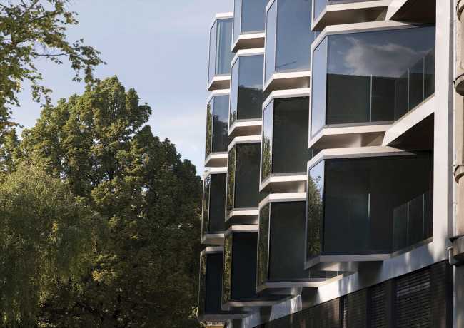 Three-dimensionality and play of volumes on the facade. The residential ...