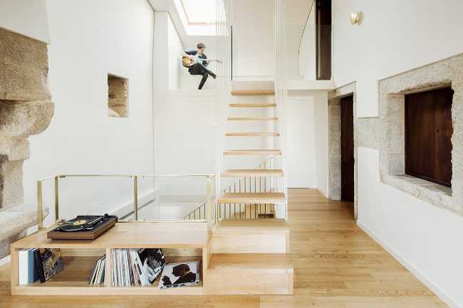 Rehabilitated building. Wood and concrete reconstruction of ...