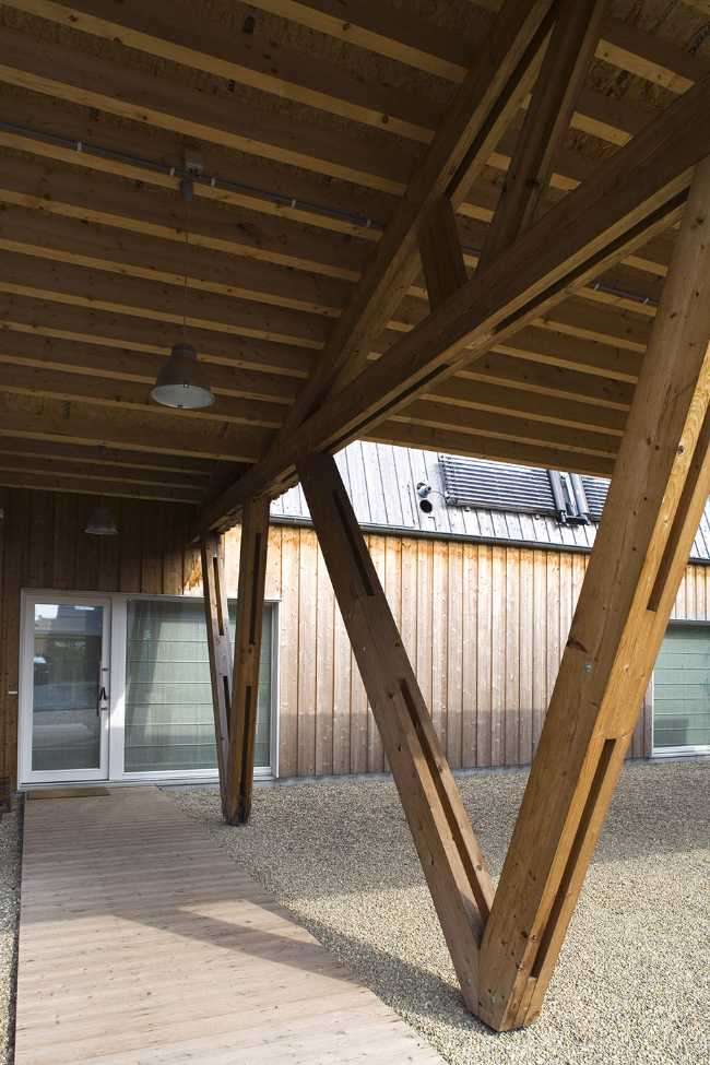 Sawtooth wooden structure. The design is reminiscent of the local ...