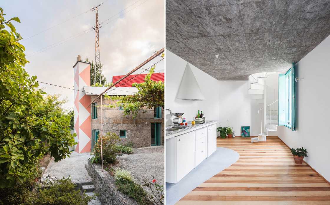 Granite shack turned into a house. Distorted plan and bucolic garden