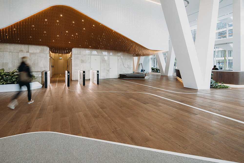 New design for the entrance hall of a tower. Flexible and welcoming space