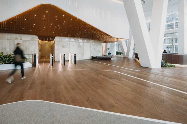 New design for the entrance hall of a tower. Flexible and welcoming space